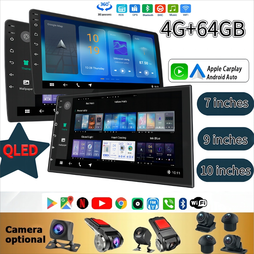 QLED Android Player 8core 4G+32G 2din 9/10inch 360 Panoramic Navigation ...