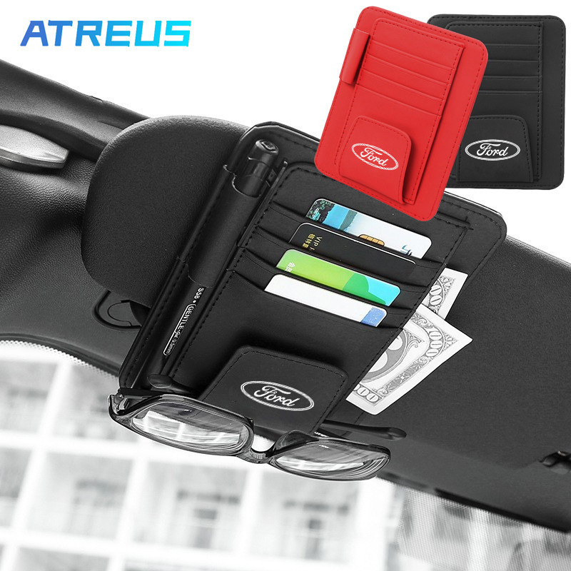 Ford PU Leather Car Sun Visor Card Pen Holder Glasses Clip Storage Bag ...