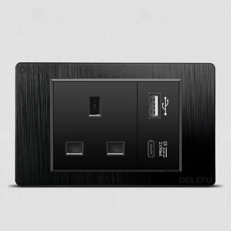 British Series Wall Switch Power Socket Switch USB-C PC Brushed Black ...