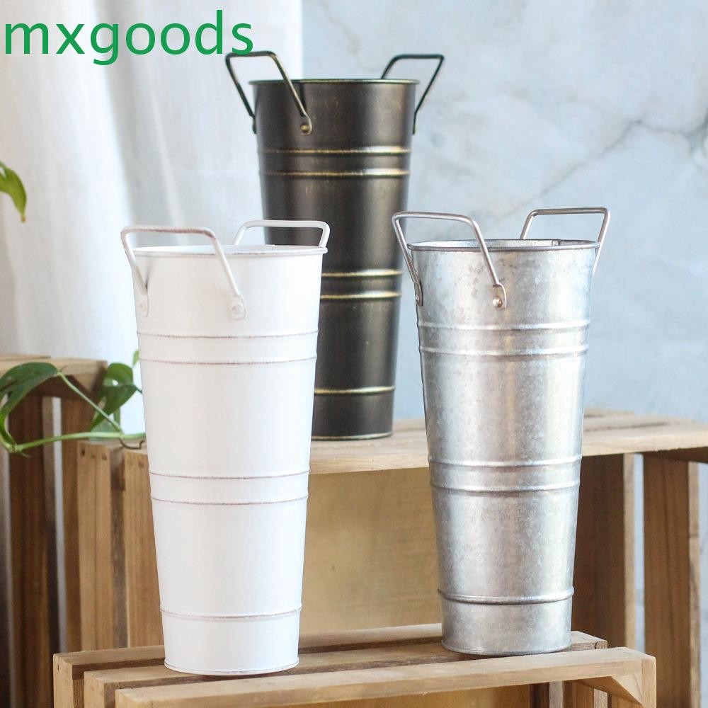 MXGOODS Tin Flower Bucket, Round Creative Retro Tin Barrel, DIY Craft ...