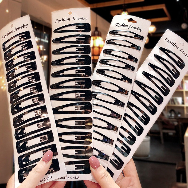 12PCS/SET Black Barrette Ladies Hair Clip Girls Side Clip Metal Hairpin ...