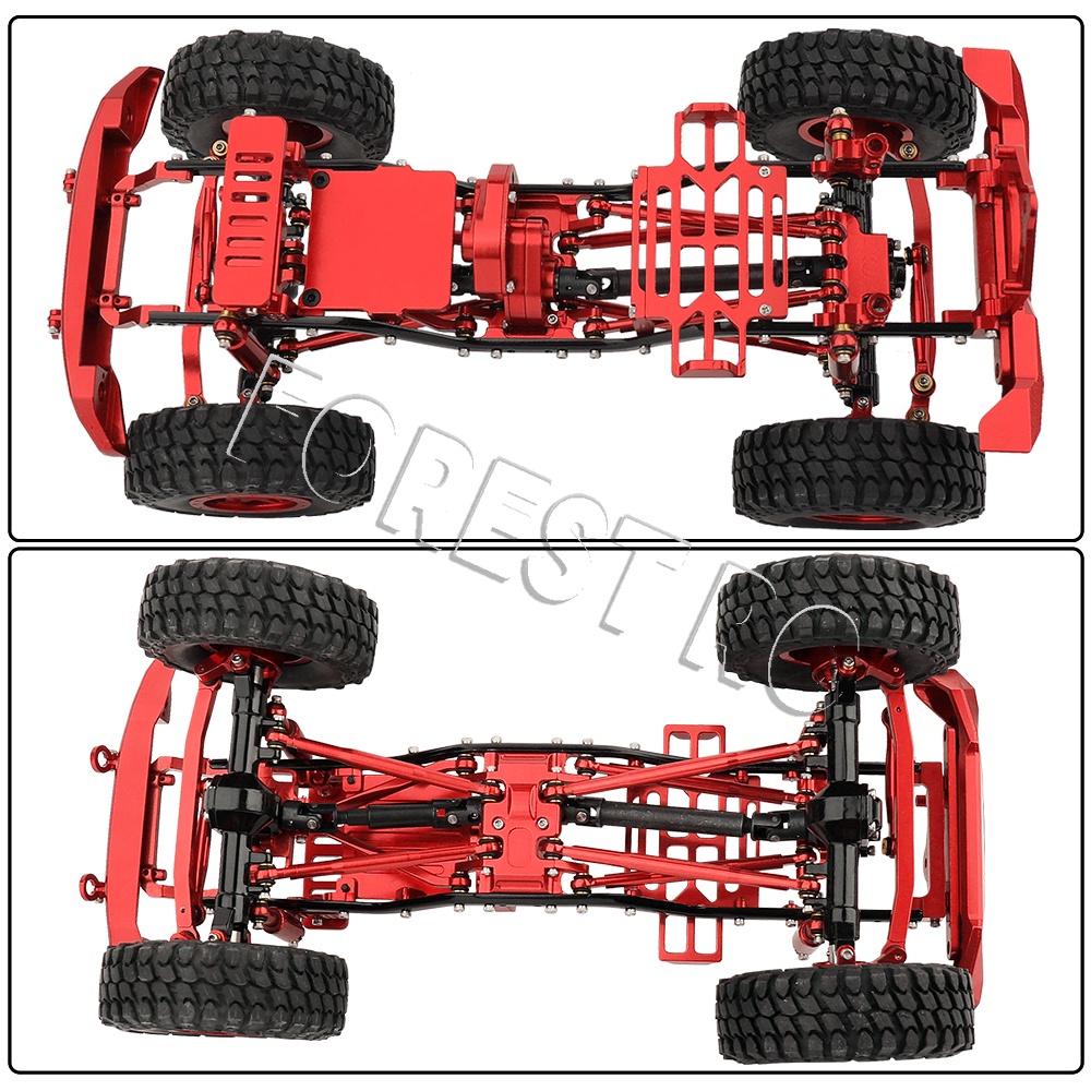 4WD Full Metal Chassis Frame Refit Kit with Two Steering axle Bumper Wheels Rim for Axial 1/24 ...
