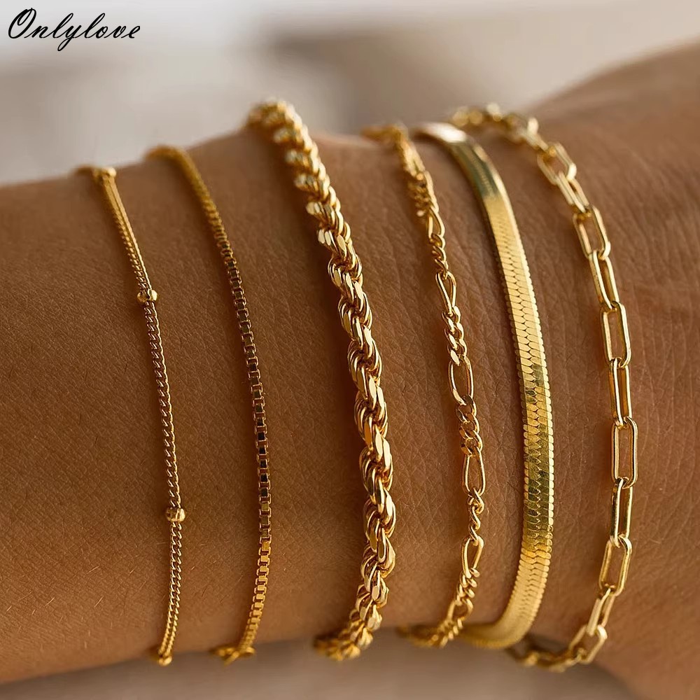 6Pcs/set Simple Snake Chain Bracelet for Women Gold Silver Bracelets ...