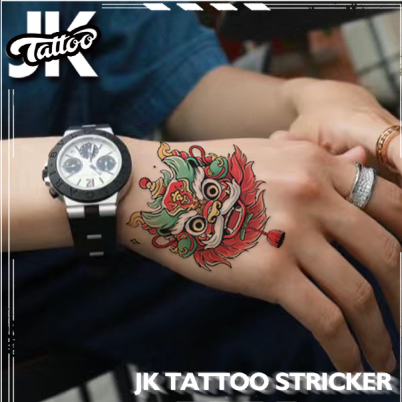 Lucky colored lion head herbal carp tattoo sticker waterproof durable ...