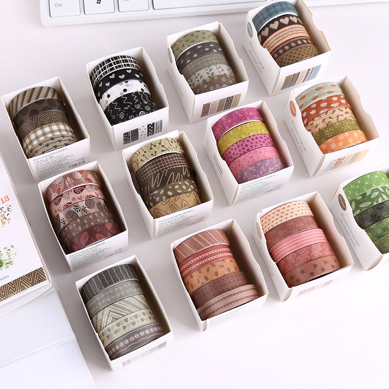 5 Rolls Boxed Vintage Washi Tape Stickers Decorative DIY Material ...