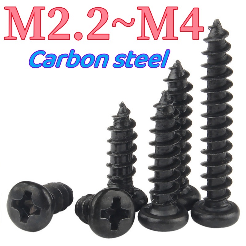 M2.2 M2.3 M2.6 M2.8 M3 M3.5 M4 Black Steel Mini Cross Flat Head Countersunk Round Pan Head Self ...
