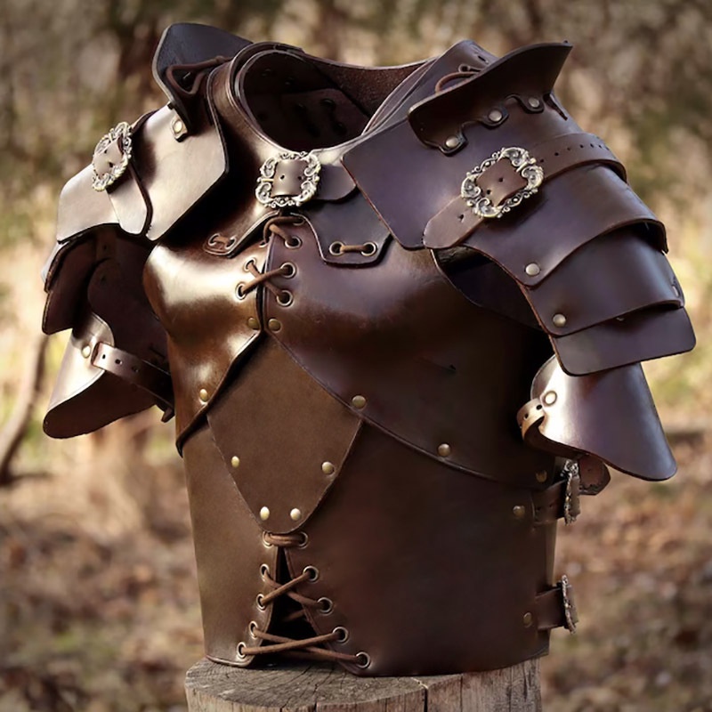 Medieval Samurai Dark Leather Armor Rivet Lace Armor Battle Suit Cosplay Photography Prop