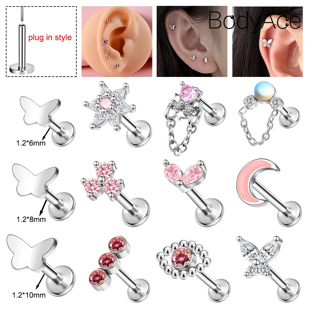 Bodyace 1 PC Stainless Steel Lip Piercing 6/8/10mm Plug-in Style ...