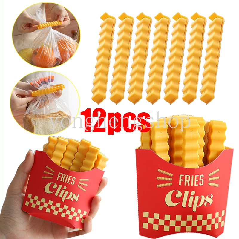12pcs/set Cute French Fries Shaped Food Sealing Clip with Fridge Magnet ...