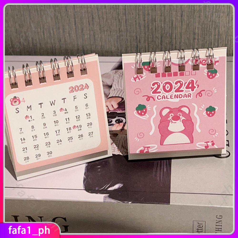 2024 Cartoon Strawberry Bear Desktop Small Desk Calendar Cute Calendar ...