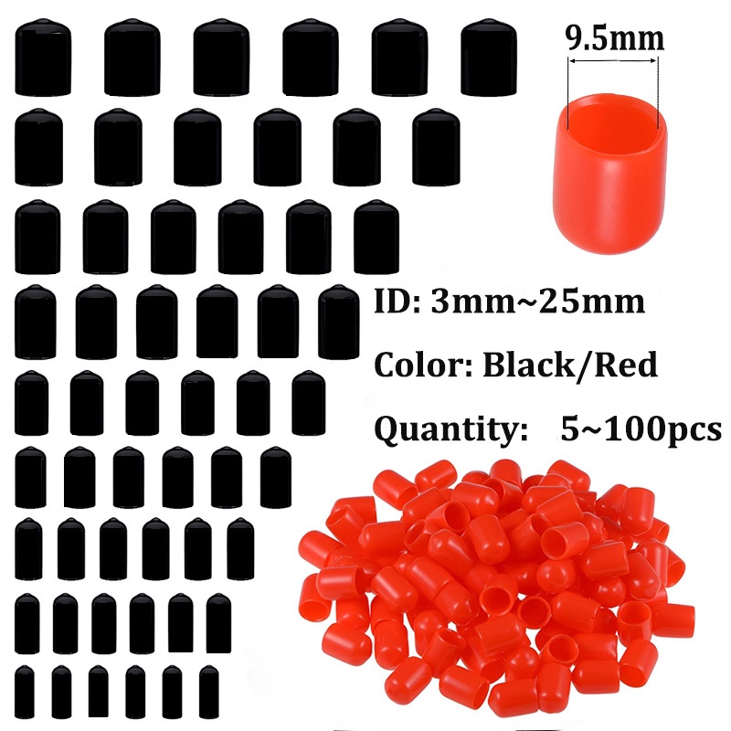 3-25mm 5-50pcs PVC Vinyl Rubber Round End Cap Thread Cover Steel Pipe ...