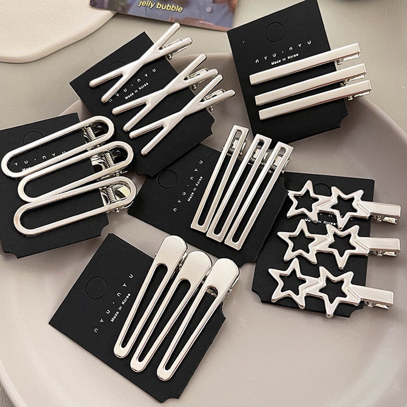 Korea New Style Silver Hair Clip Girls Summer Simple Alloy Side Clip ...
