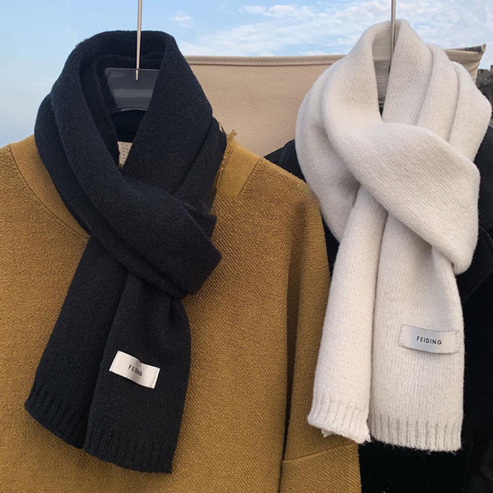 Solid Color Knitted Scarf for Women Men Winter Warm Couple Scarves ...