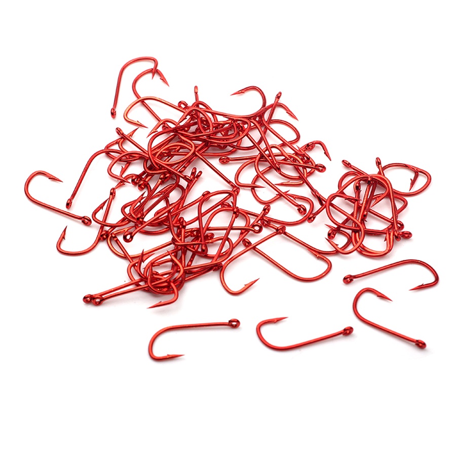 100pcs/bag Ringed Red Fishing Hooks with eye Live-Bait Hook High Carbon ...