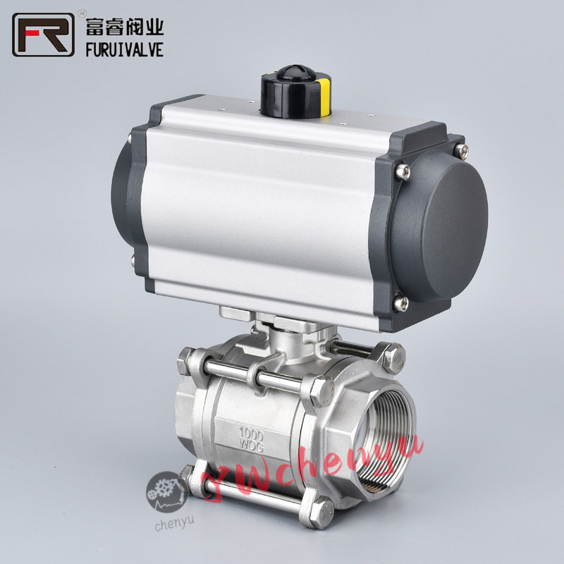 Pneumatic ball valve, threaded stainless steel, high temperature resistant, three-piece, 304 ...