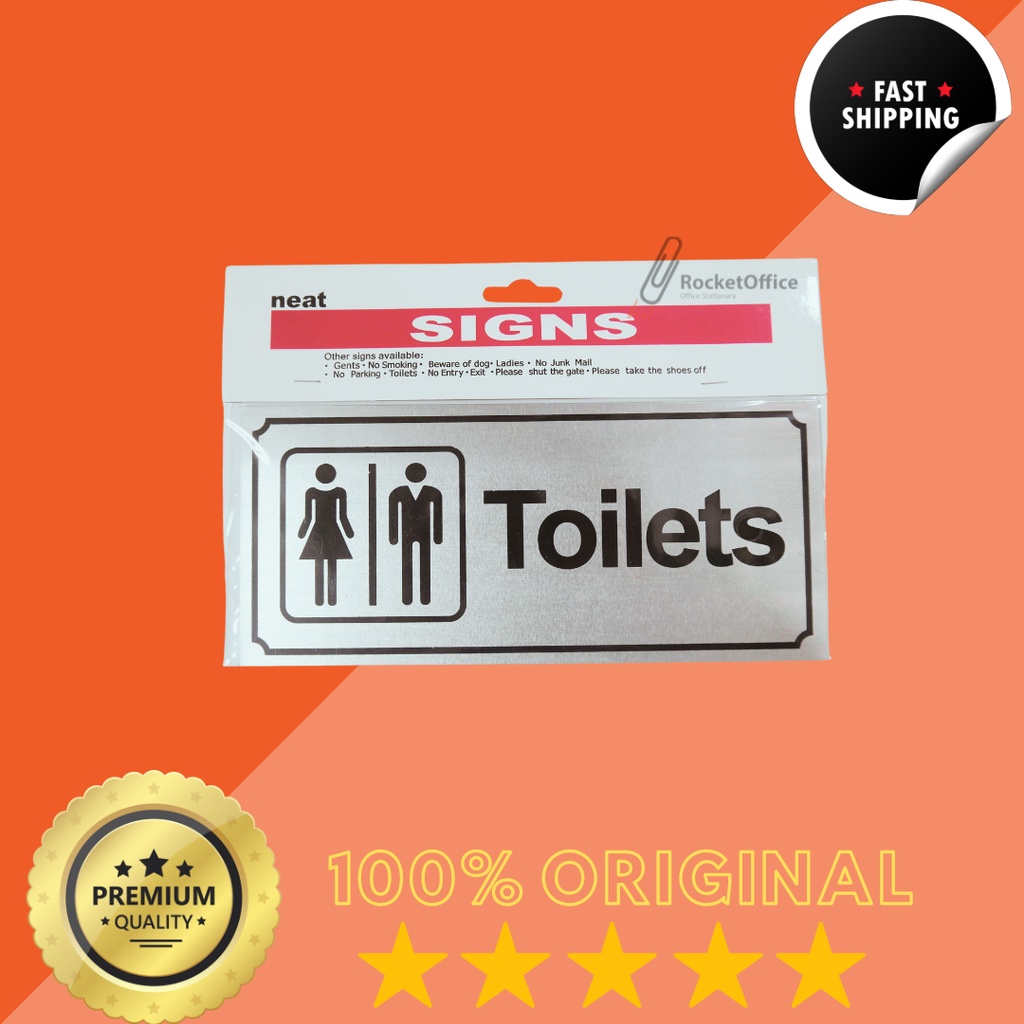 TOILETS SIGN - Aluminum Metal Plate w/ Adhesive Sticker Signage ...