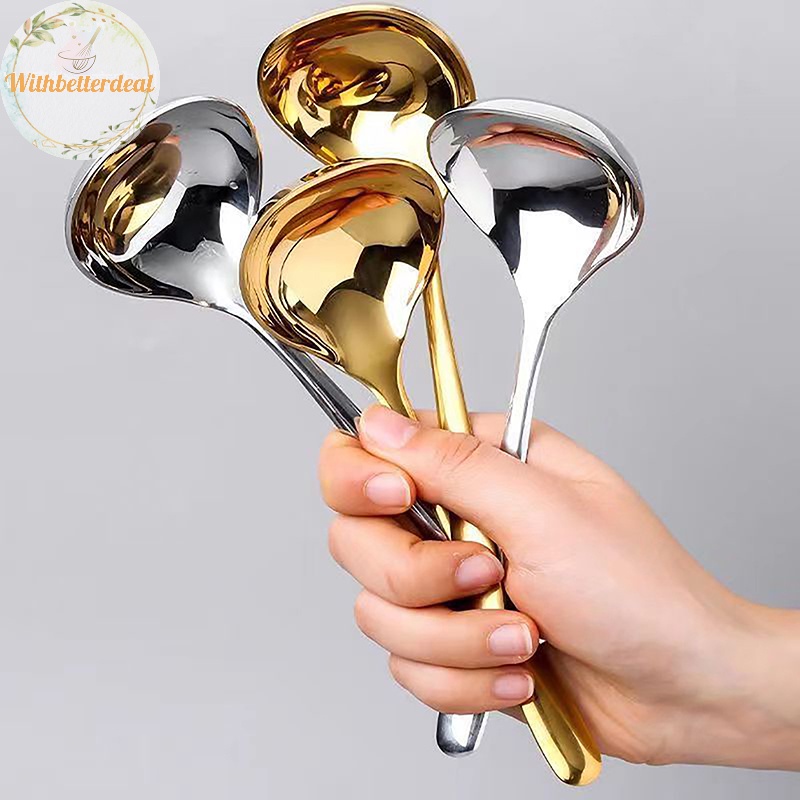 Withbetter Stainless Steel Big Head Round Spoon Net Red Golden Dinner ...
