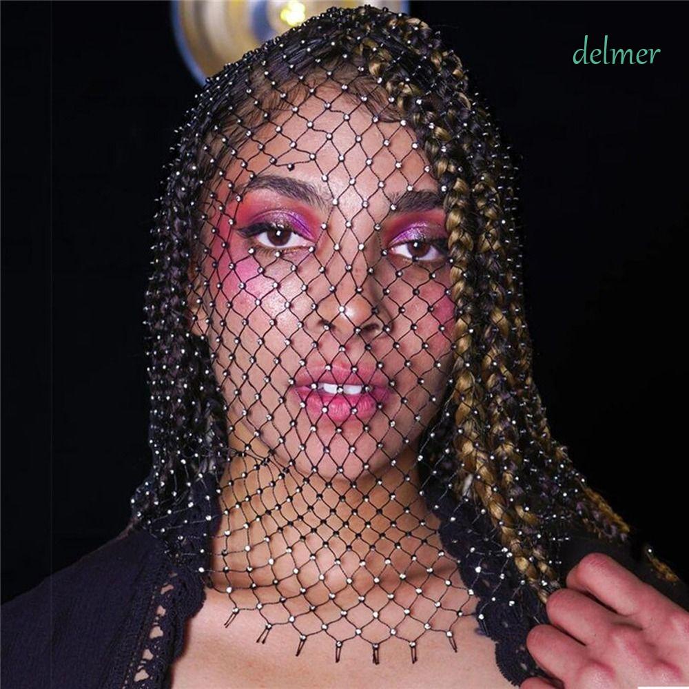 DELMER Rhinestone Mesh Veil Carnival Facial Decoration For Girls ...