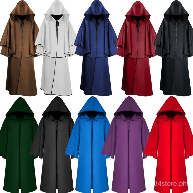 Solid color hooded robe retro Mage cloak medieval magician hooded ...