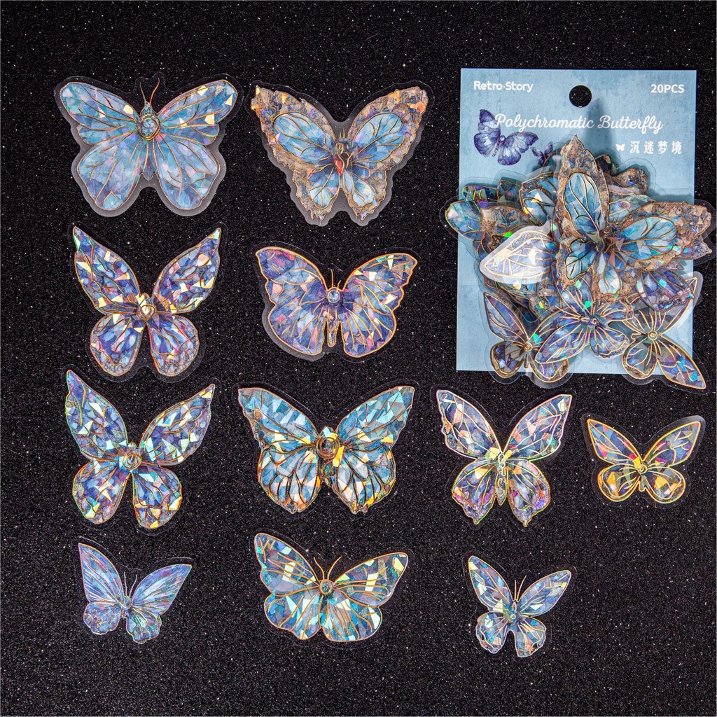 20Pcs Holographic Butterfly Stickers Resin Transparent Glitter Shiny ...
