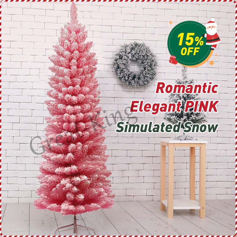 Great-King Pink Pointed Snow Slim Christmas tree Flocking Pink ...