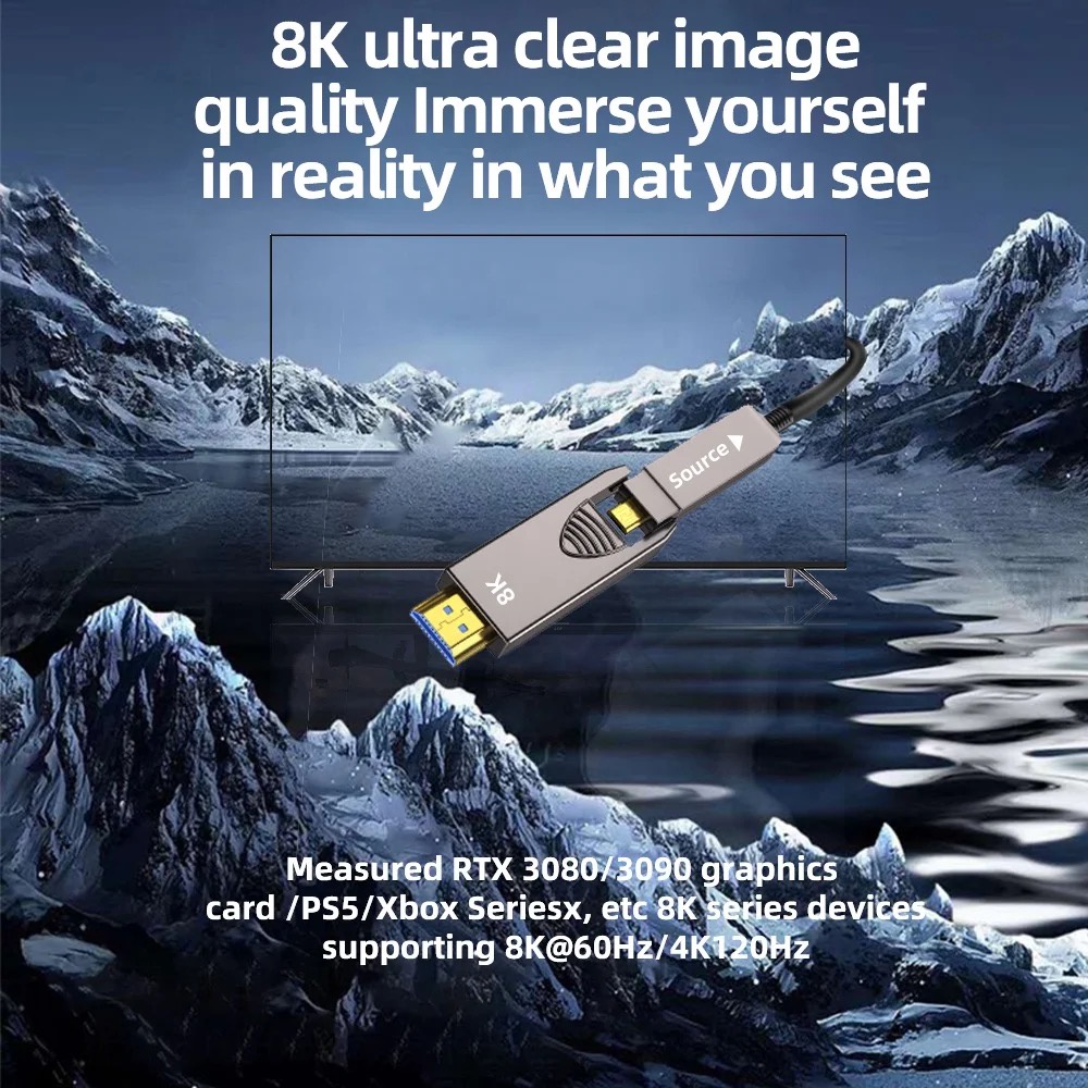 10m 20m 30m 50m 8K Detachable Fiber Optic HDMI-compatible 2.1 Cable ARC ...
