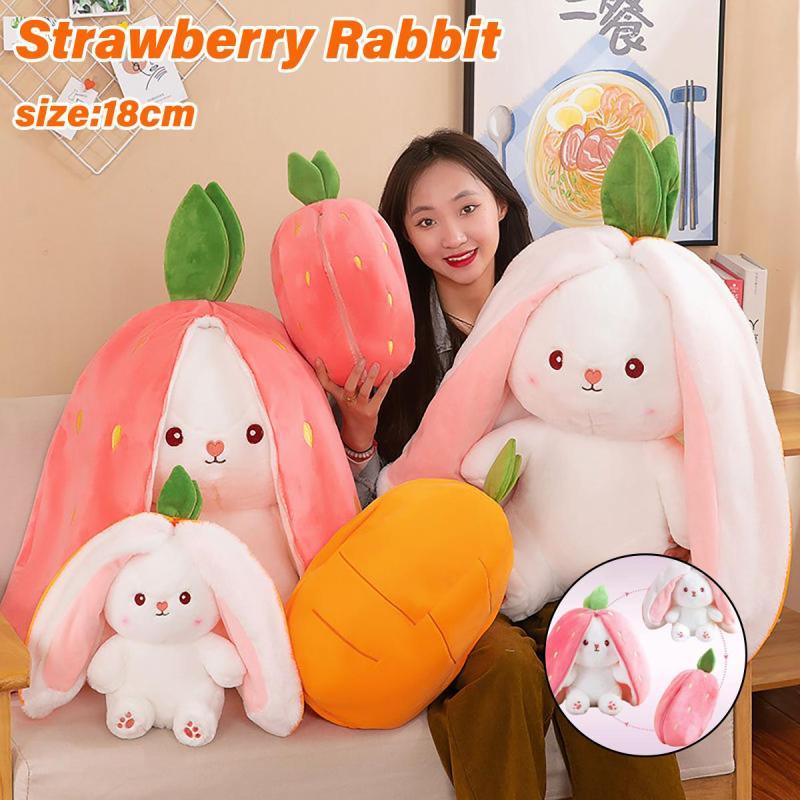 Strawberry Rabbit Plush, Cute Bunny 2 in 1 Long Ear Fruit Animal ...