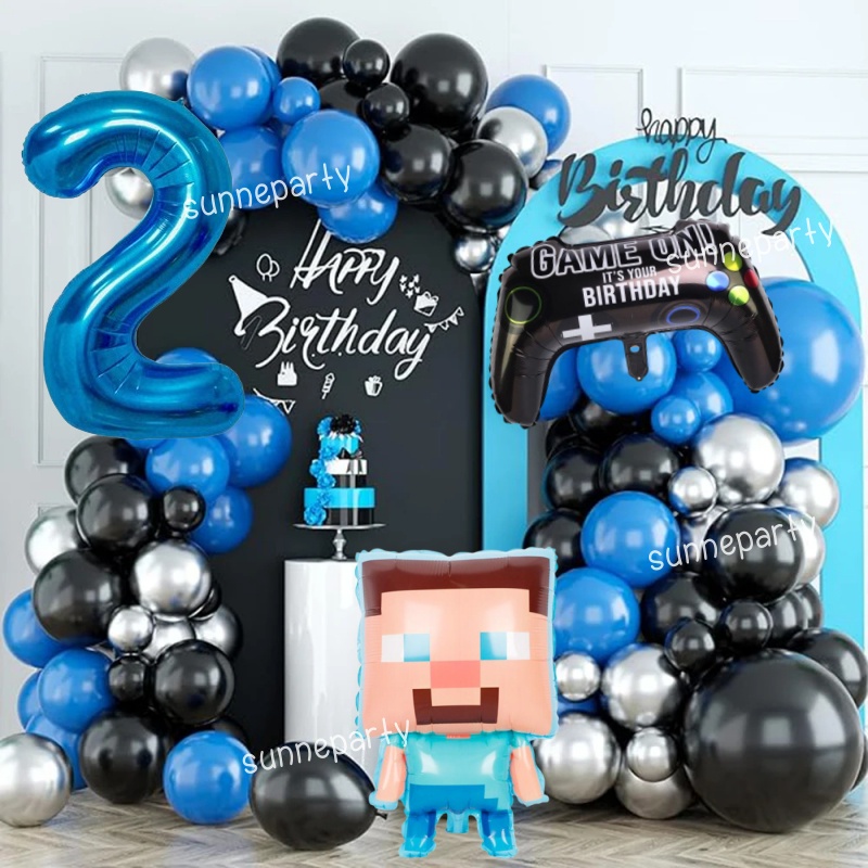 Minecraft Balloon Birthday Decoration Set 1-9st 32"Blue Number Balloon ...
