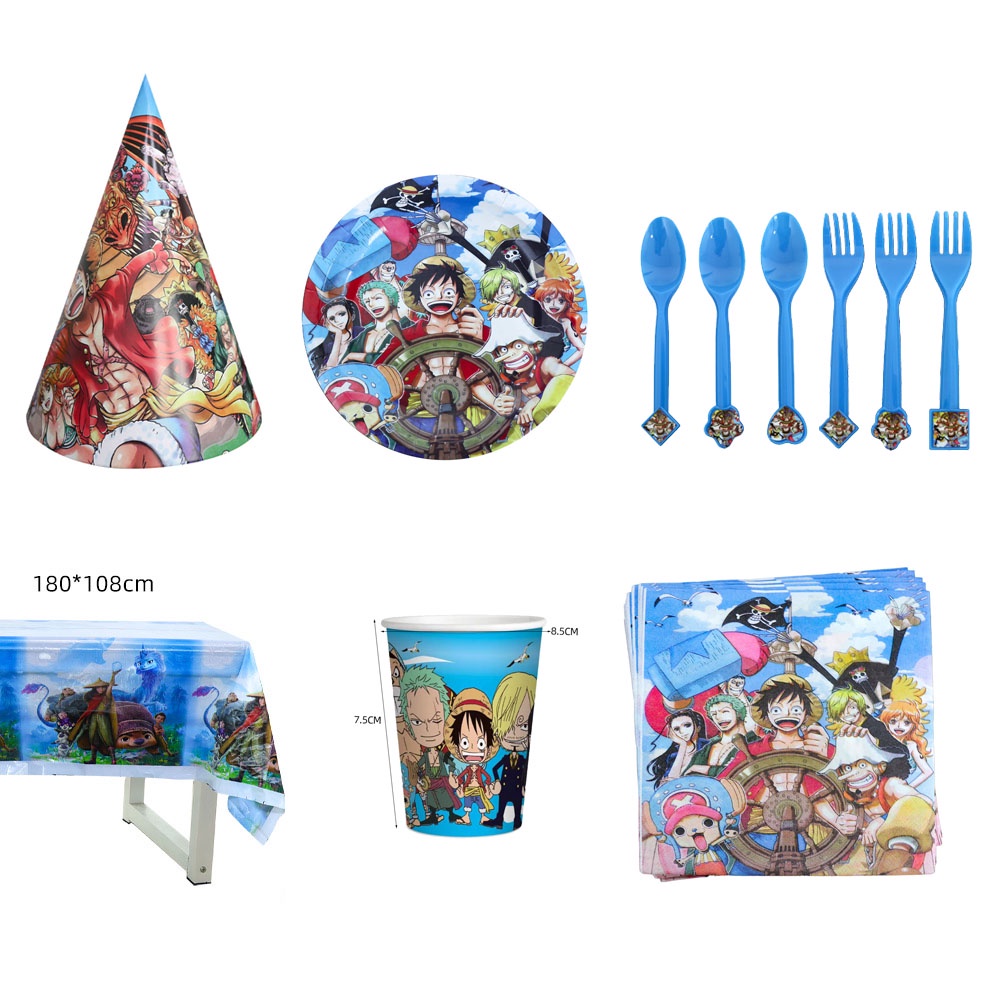 One Piece Theme Luffy Disposable Tableware Decoration Set Cups Hats ...
