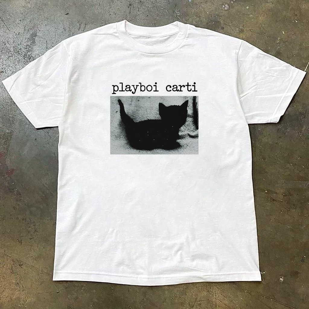 Playboi Carti Black cat print T-shirt Loose hip hop rap brand short ...