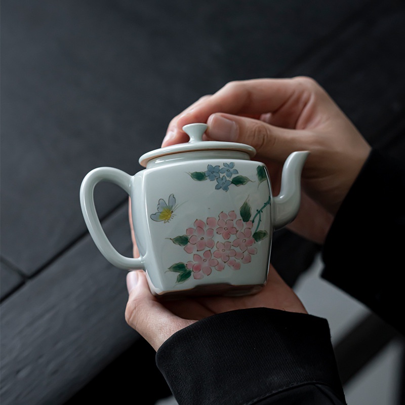 Antique Green Hand-Painted Hydrangea Square Pot Ceramic with Filter ...