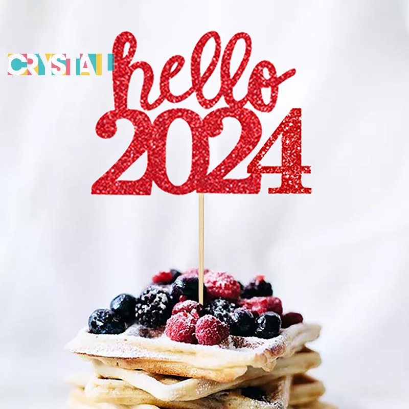 Crystal- 10Pcs 2024 Cake Topper New Year 2024 Toothpick Happy New Year ...