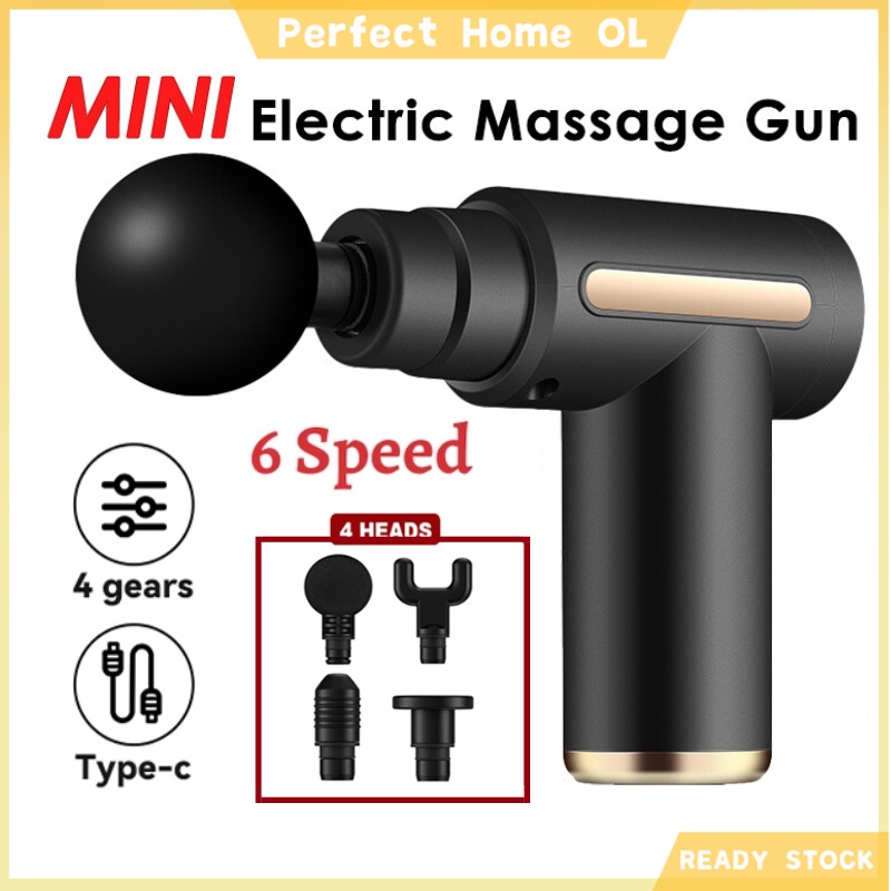 Mini Muscle Massage Gun 4 Heads Portable Muscle High Frequency Vibratio ...