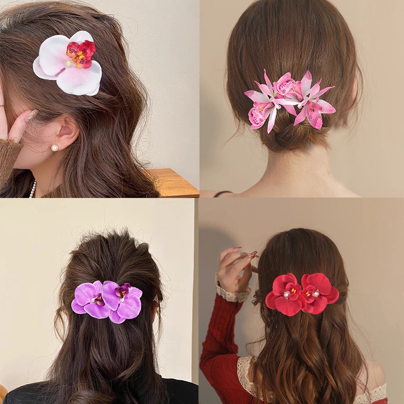 Phalaenopsis Orchid Wrapped Cloth Hair Clip Fresh Sweet Versatile Grab ...
