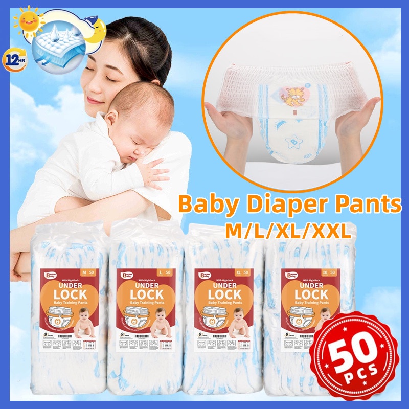 Berma baby M/L/XL/XXL 50PCS Baby Diaper Pants Unisex Ultra Thin and Dry Breathable Baby Diapers ...