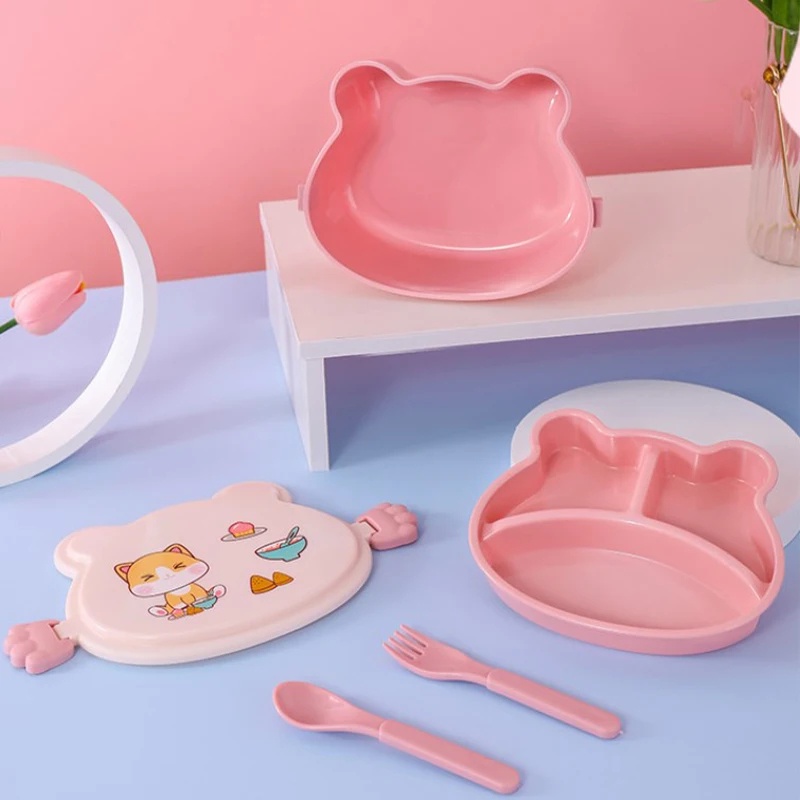 SK Cute Cat Shaped Kids Lunch Box Portable Food Container with Fork and ...