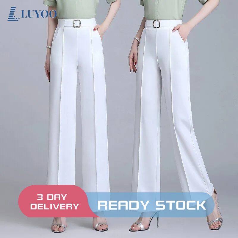 LUYOO High-waisted Pants Women's Wide-leg Pants Straight Flared ...