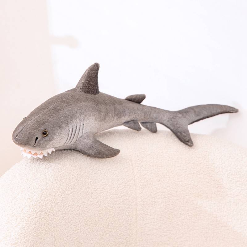 60cm Simulated Grey Shark Plush Toy Funny Lifelike Shark Fish Plushies ...