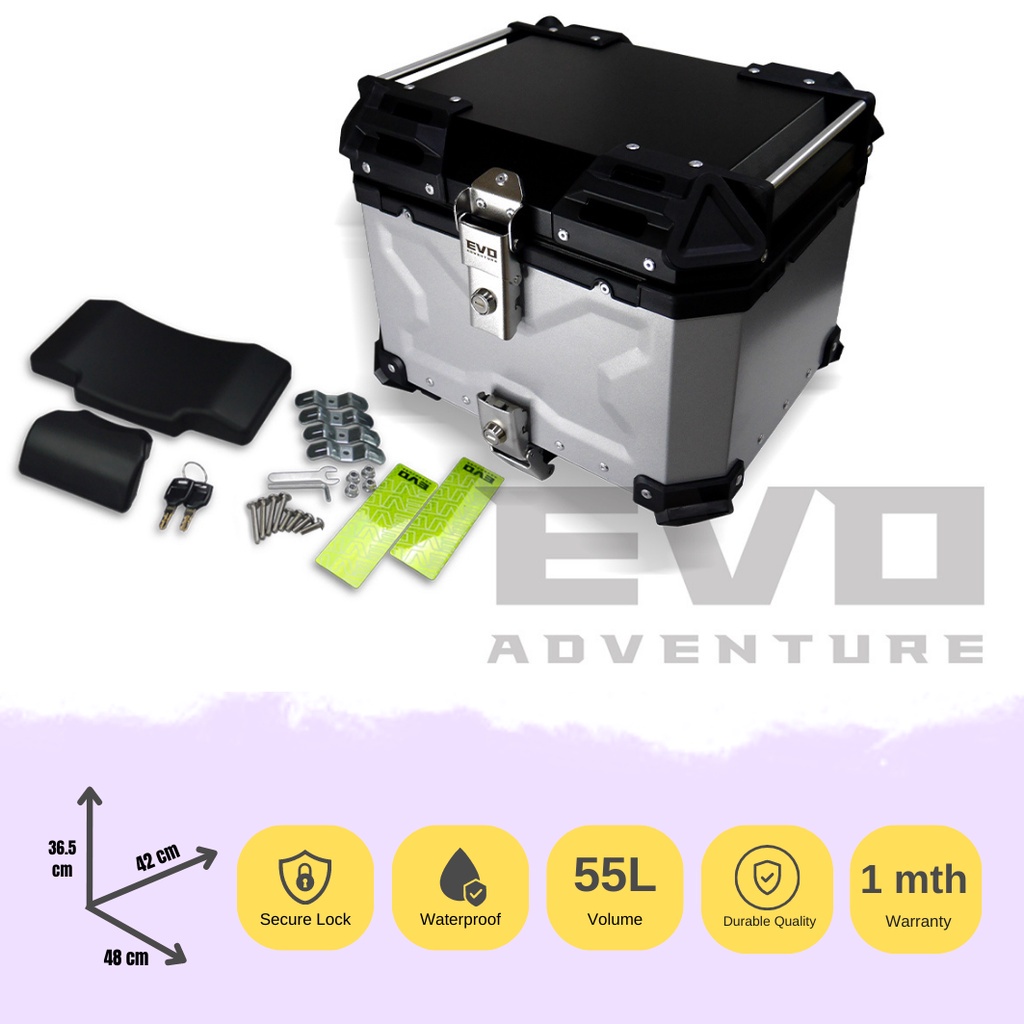 EVO 55L Motorcycle Aluminium Top Box (Silver) | Shopee Philippines