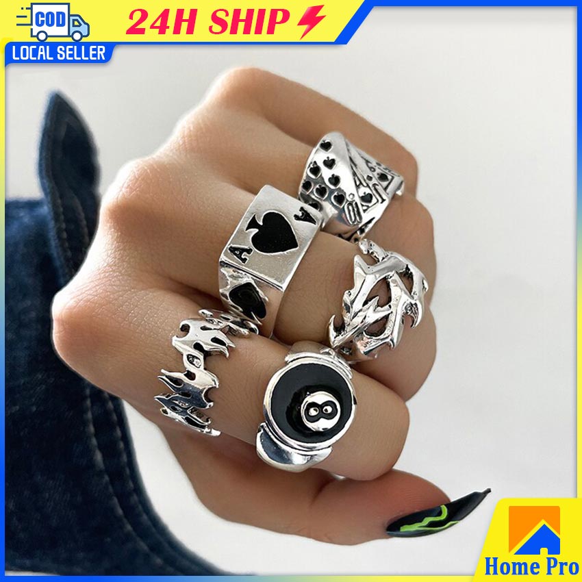 5PCS Vintage Punk Rings Skull Head Gothic Rings for Men Ghost Claw ...