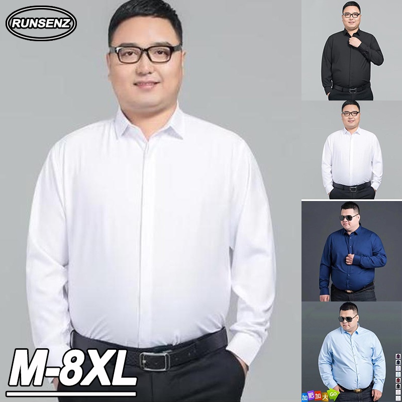 M-8XL Fat Man Plus Size Shirt Men Simple Plain Long Sleeve Shirt Causal ...