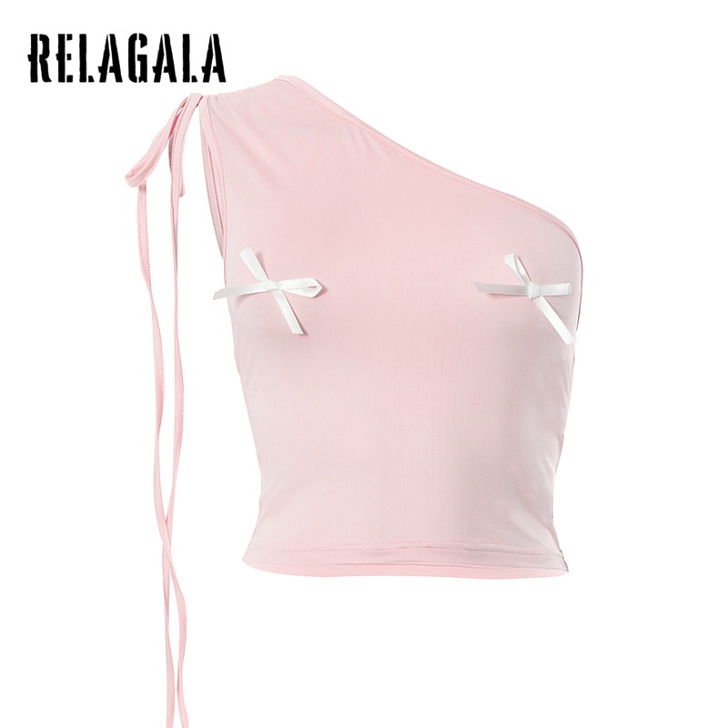 Relagala Womens 2023 New Fashion Casual Solid Color Slanted Shoulder