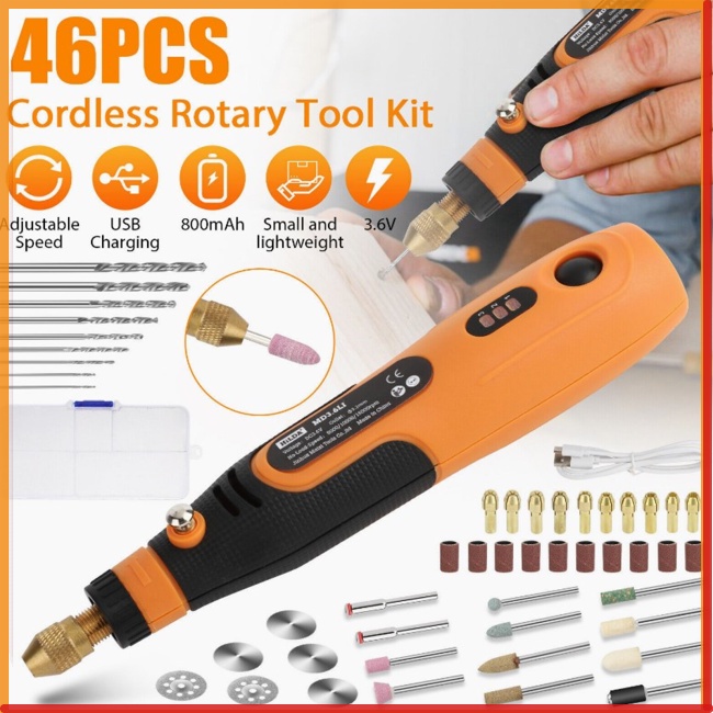 HOG 46pcs Cordless Rotary Tools 3-Speed USB Charging Battery Powered ...