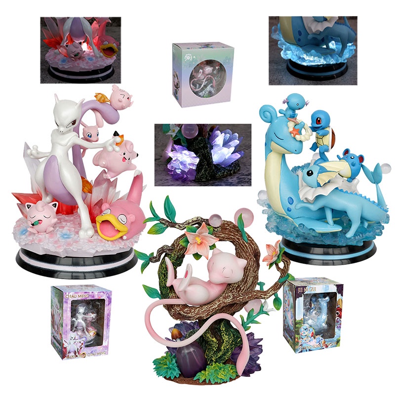 Pokemon Luminous Mewtwo Squirtle Mew Action Figure Status Collectables ...