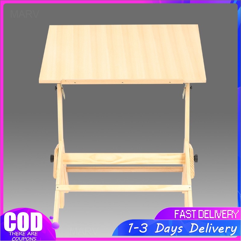 Drafting solid wood table with extra side table drawers and leather ...