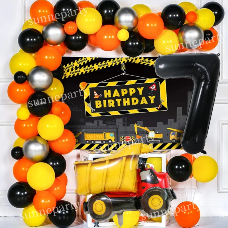 Construction Excavator Theme Balloon Garland Arch Kit 32inch Black ...