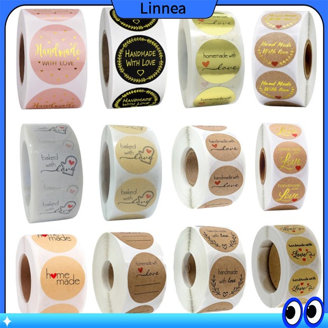 Linnea 500pcs Roll Handmade With Love Sticker Scrapbooking Customize