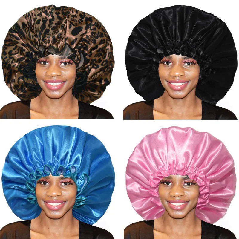 Extra Large Shower Cap Waterproof Double Layer Satin Bonnet Bathing Hat ...
