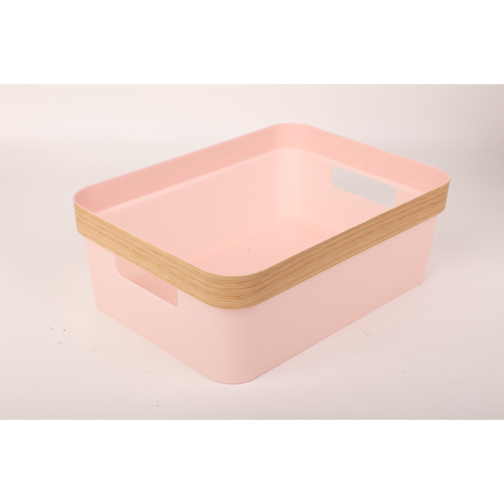 MINISO Storage Bin with Wood Grain Design Rim (L)(Pink) | Shopee ...