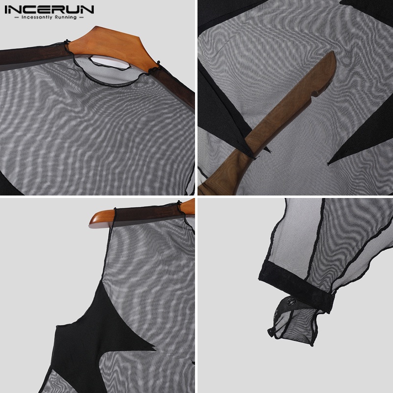 INCERUN Men Patchwork Mesh See-Through Deconstructed Triangle ...